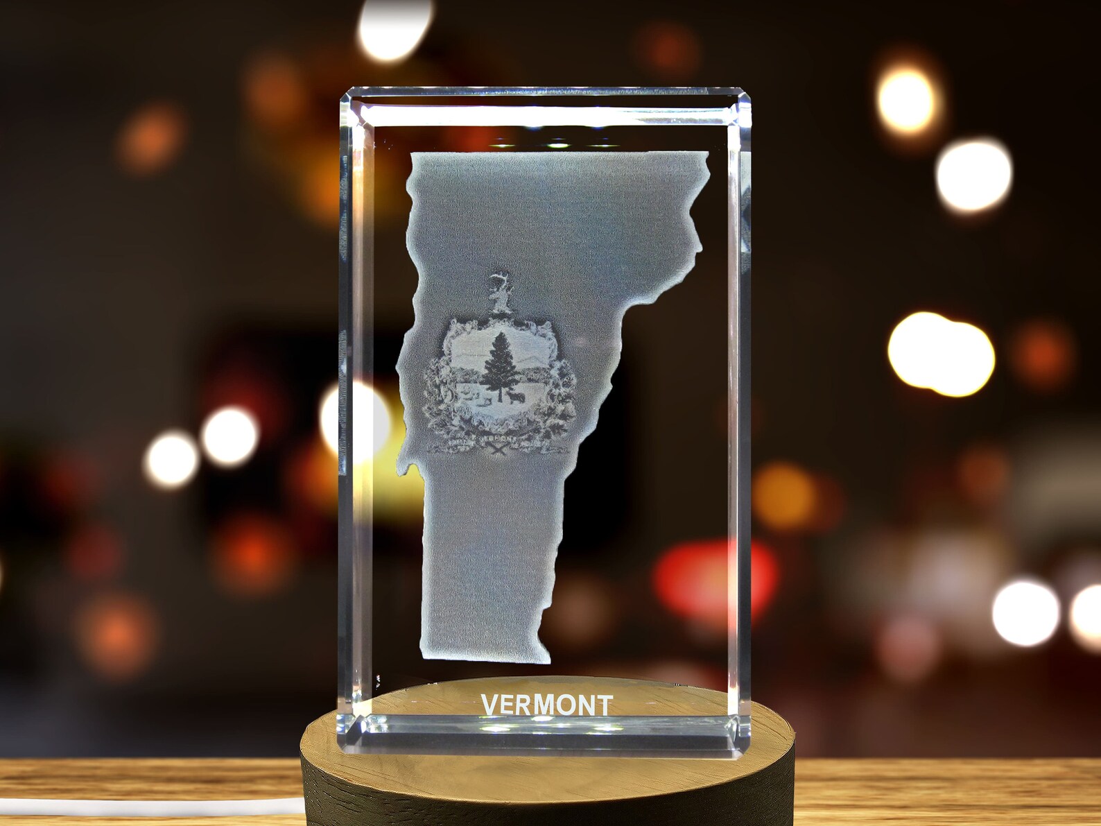 Vermont 3D Engraved Crystal: State Map Keepsake With LED Base, Unique ...