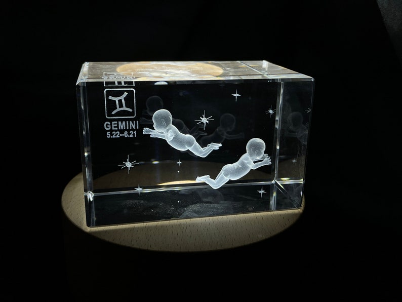 Gemini Zodiac Sign 3D Engraved Crystal Keepsake Gift - Etsy
