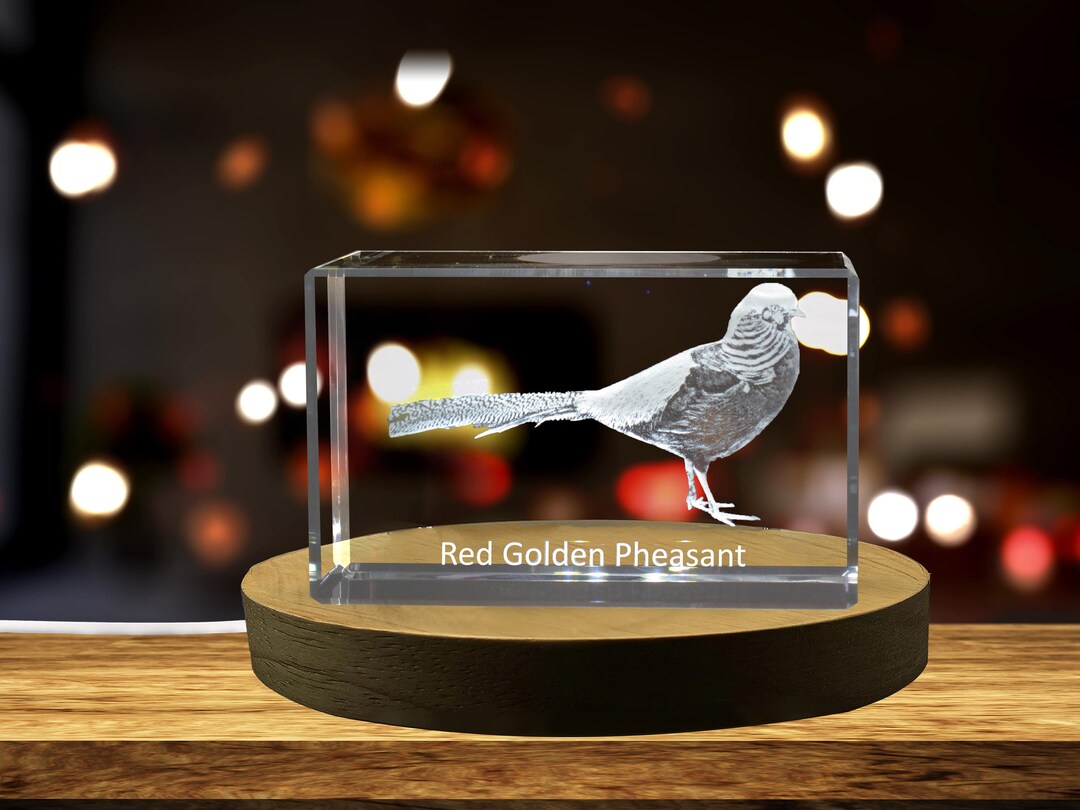 Red Golden Pheasant 3D Engraved Crystal 3D Engraved Crystal Keepsake ...