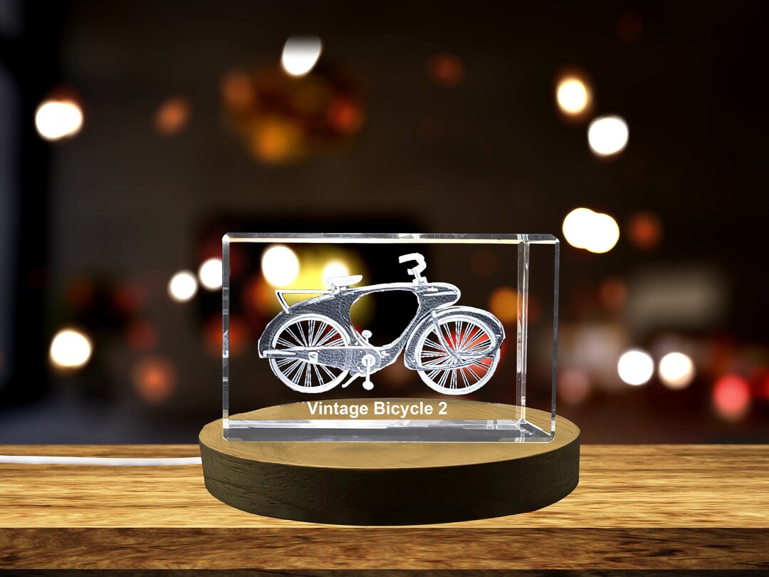 Vintage Bicycle Decor Crystal Engraved With Retro 3D Bike Design Home ...