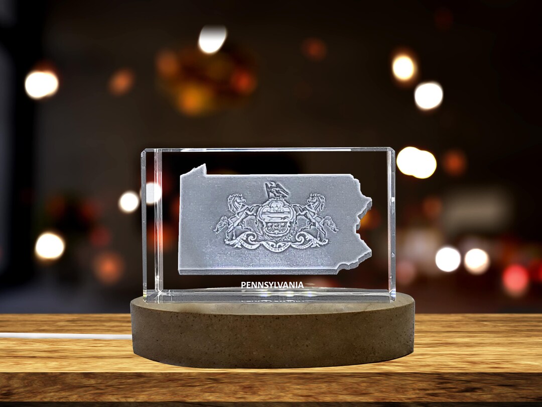 3D Engraved Crystal Pennsylvania Map: Recognition Keepsake Gift Decor ...