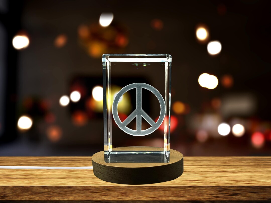 3D Engraved Peace Sign Crystal Trophy Award With LED Base Light ...