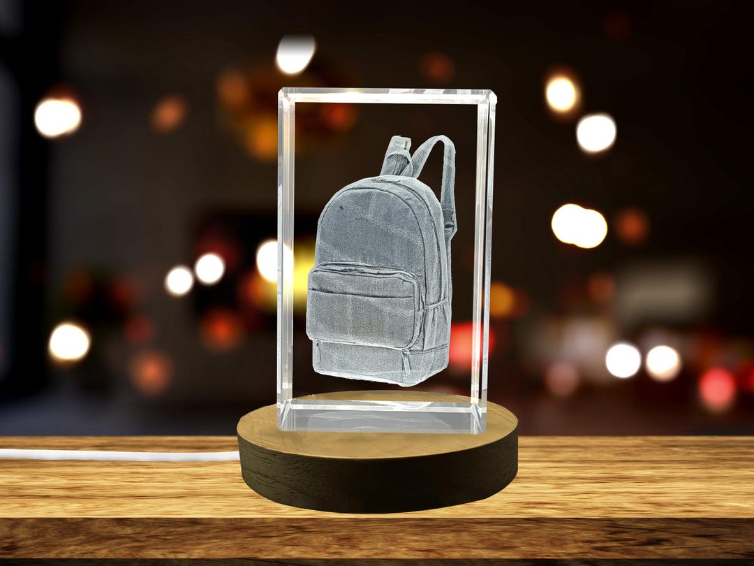 3D Backpack Crystal Award – Engraved Trophy Figurine, LED Light Home ...