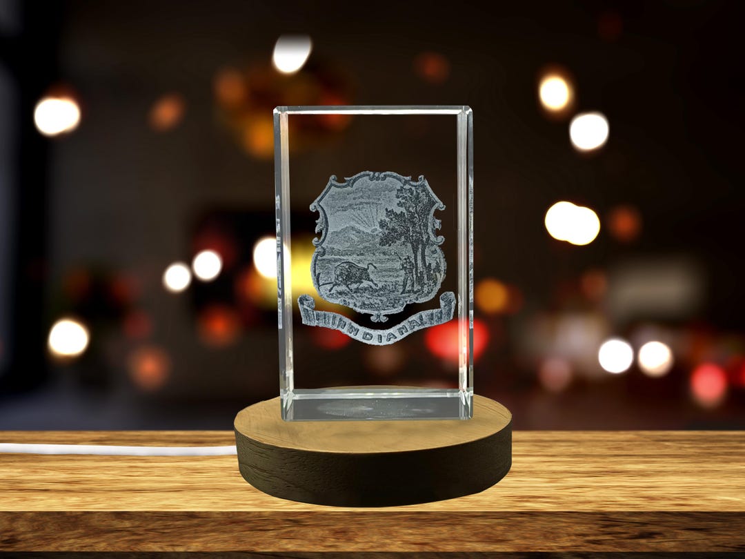 Indiana State Coat of Arms Crystal Trophy – 3D Engraved Keepsake for ...
