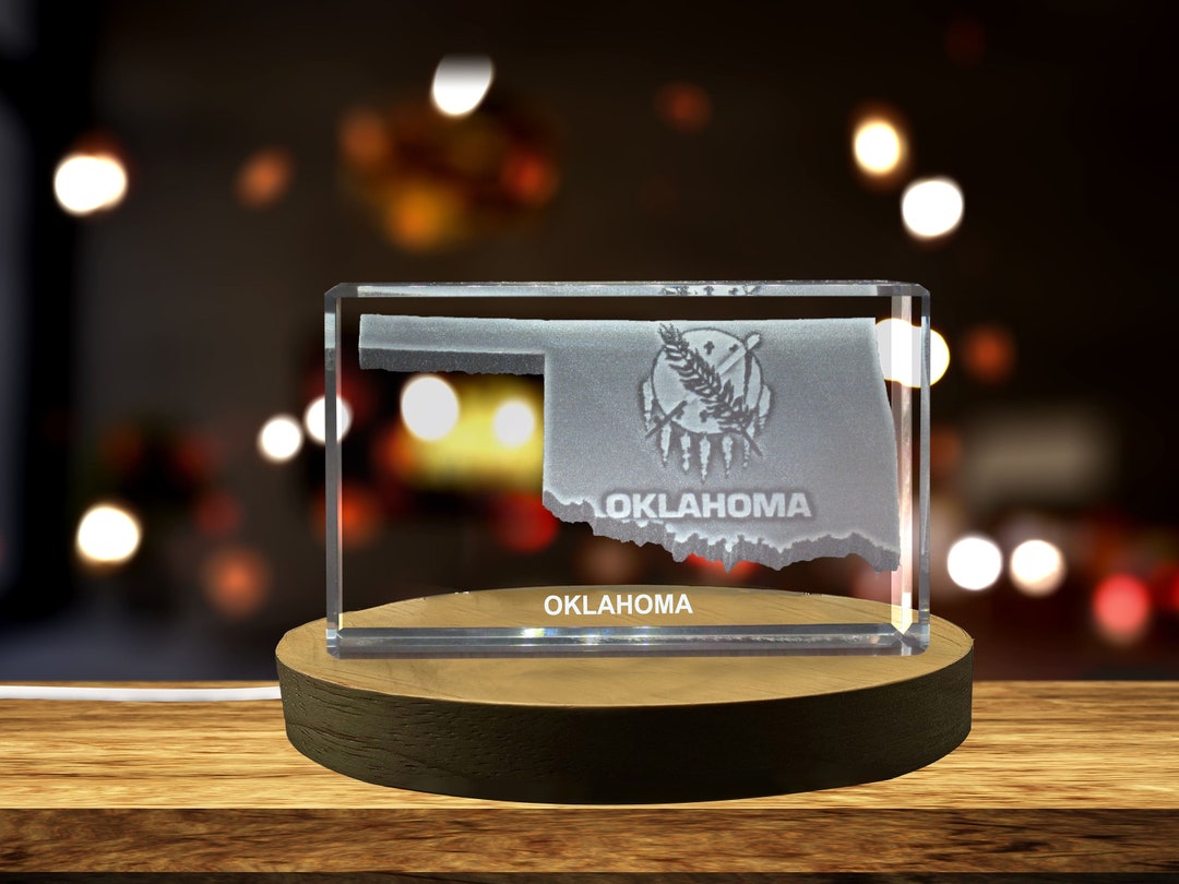 Oklahoma Map 3D Engraved Crystal 3D Engraved Crystal Keepsake/gift ...