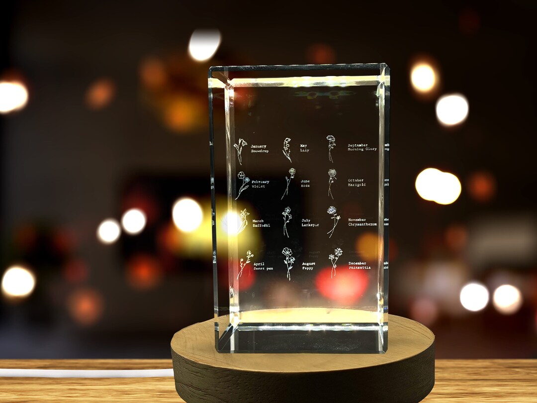 Birth-flower-art | 3d-engraved-crystal-keepsake | Gift/decor ...