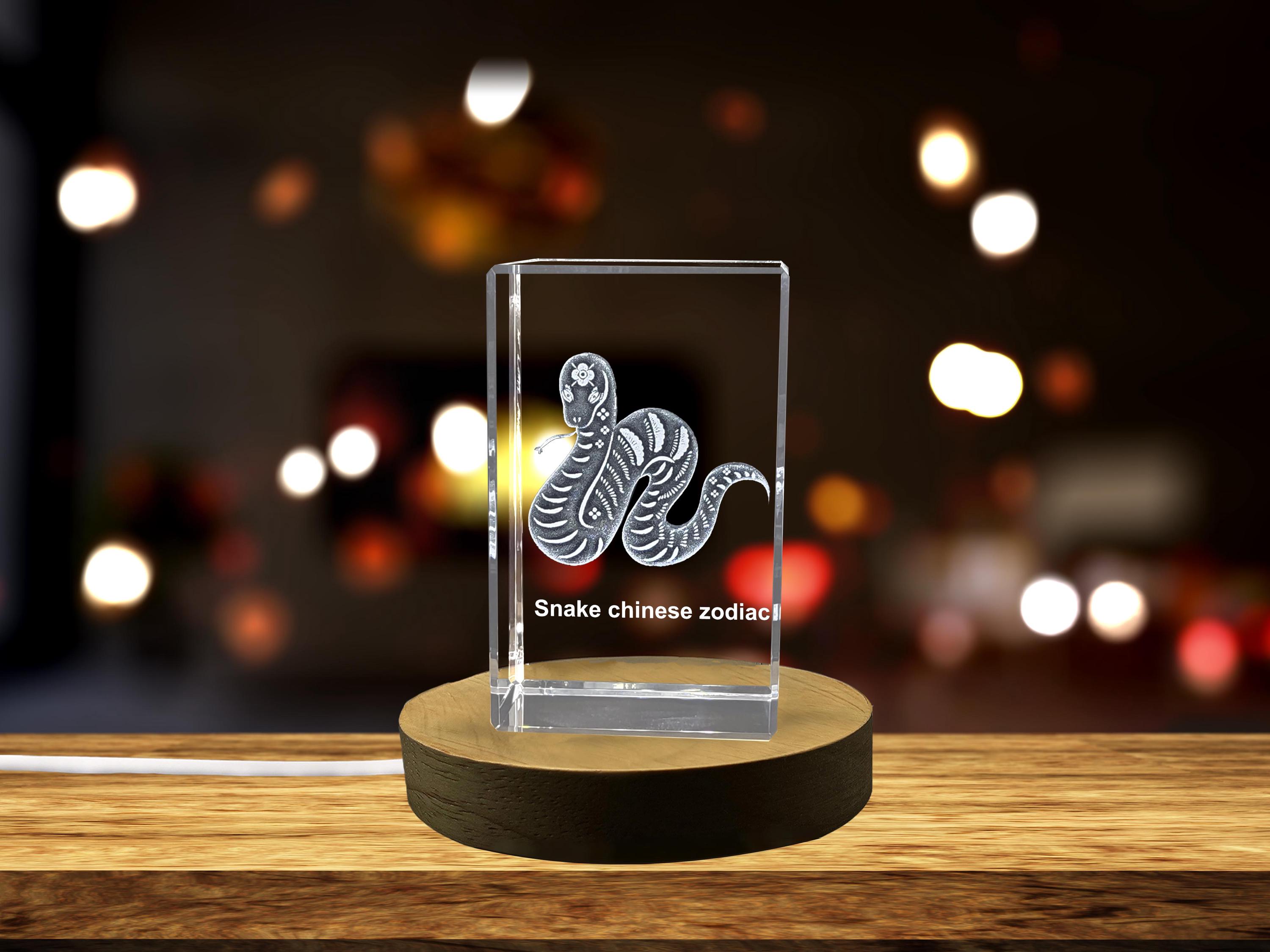 Snake Zodiac Crystal Trophy – 3D Engraved LED Figurine for Chinese ...