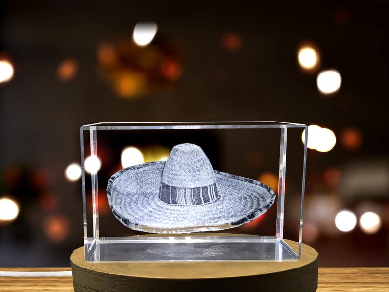 Sombrero Hat 3D Engraved Crystal | Fiesta Style Collectible Trophy Gift ...