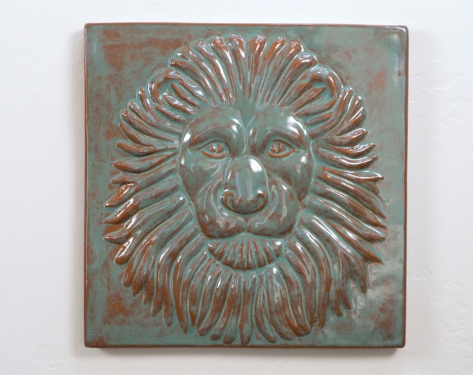 Ceramic Art Tile, Lion Head Tile, Handmade Tile, Arts and Crafts Tile ...