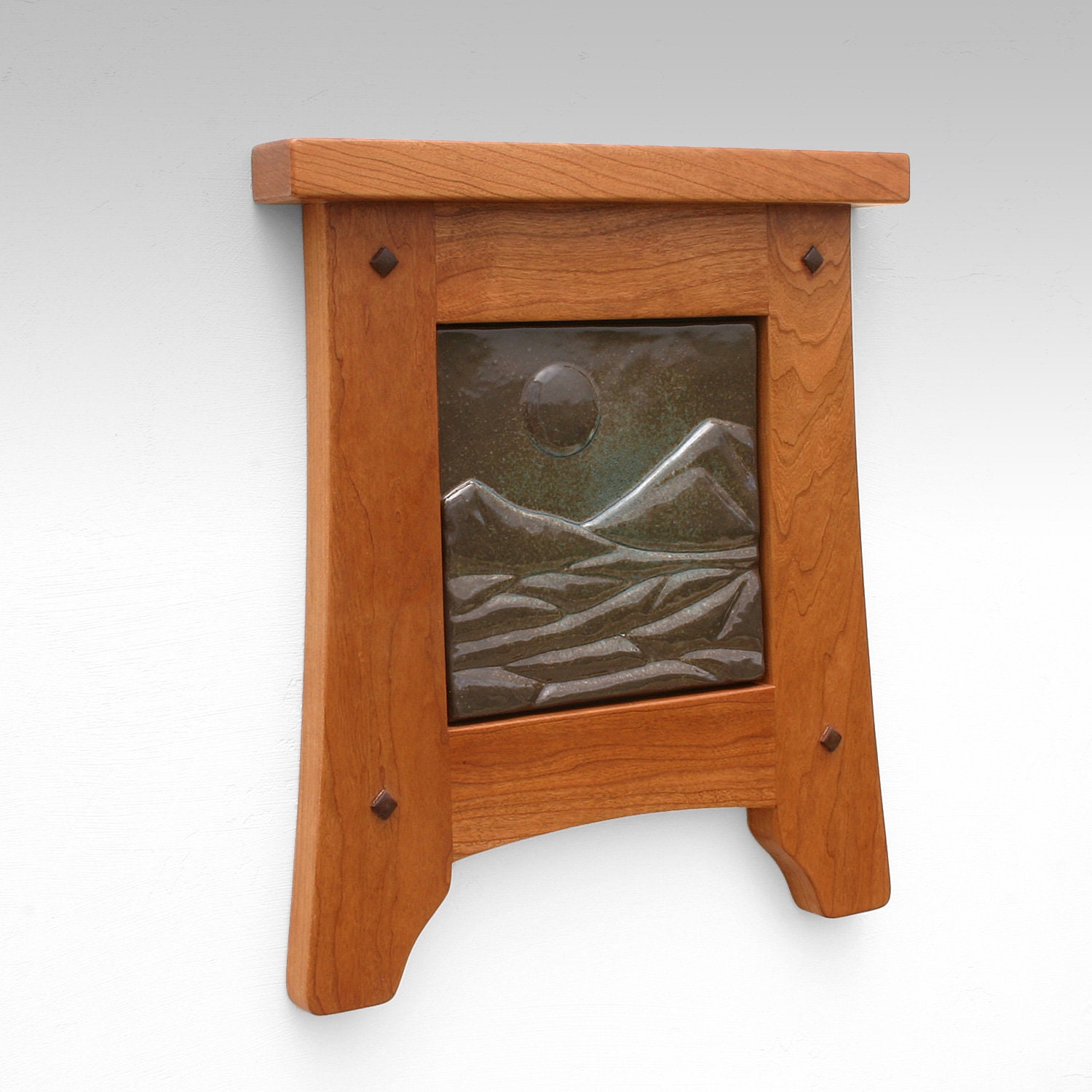 Ceramic Art Tile, Framed Mountain Scene Tile, Office Decor, Ceramic ...