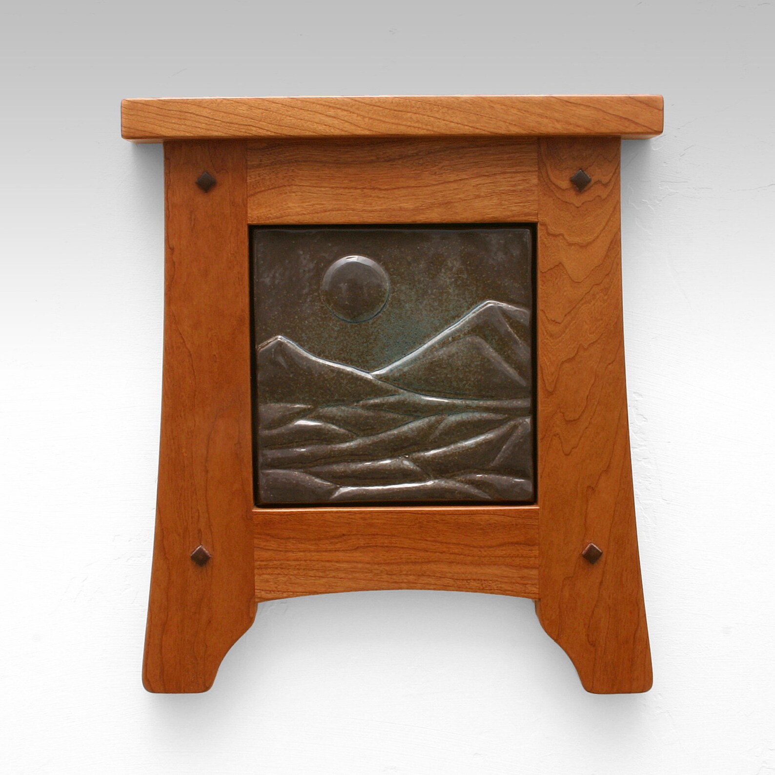 Handmade Ceramic Mountain Tile Art, Cherry Wood Frame - Etsy