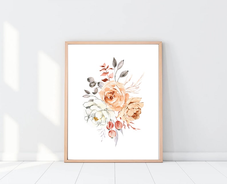 Terracotta Flowers Art Set Dusty Roses Wall Art Wildflower | Etsy