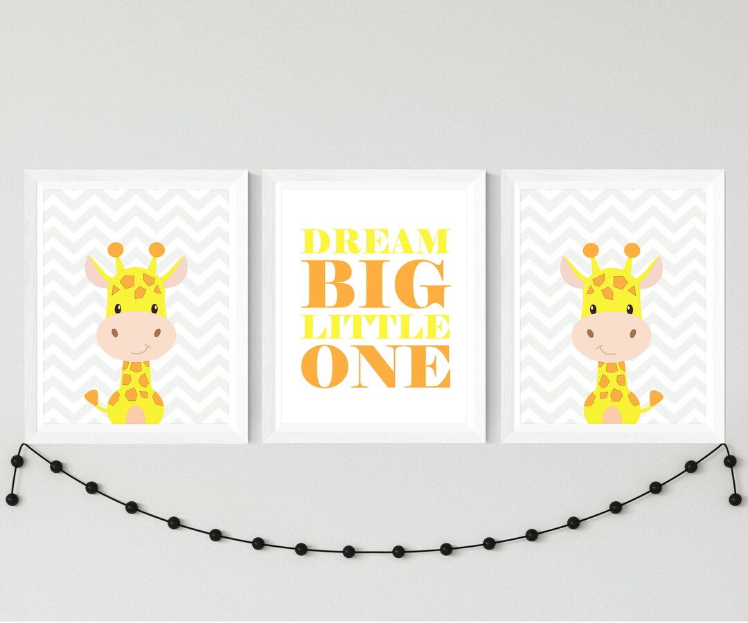 Giraffe Nursery Printable Wall Art Set Dream Big, Custom Colors Nursery ...