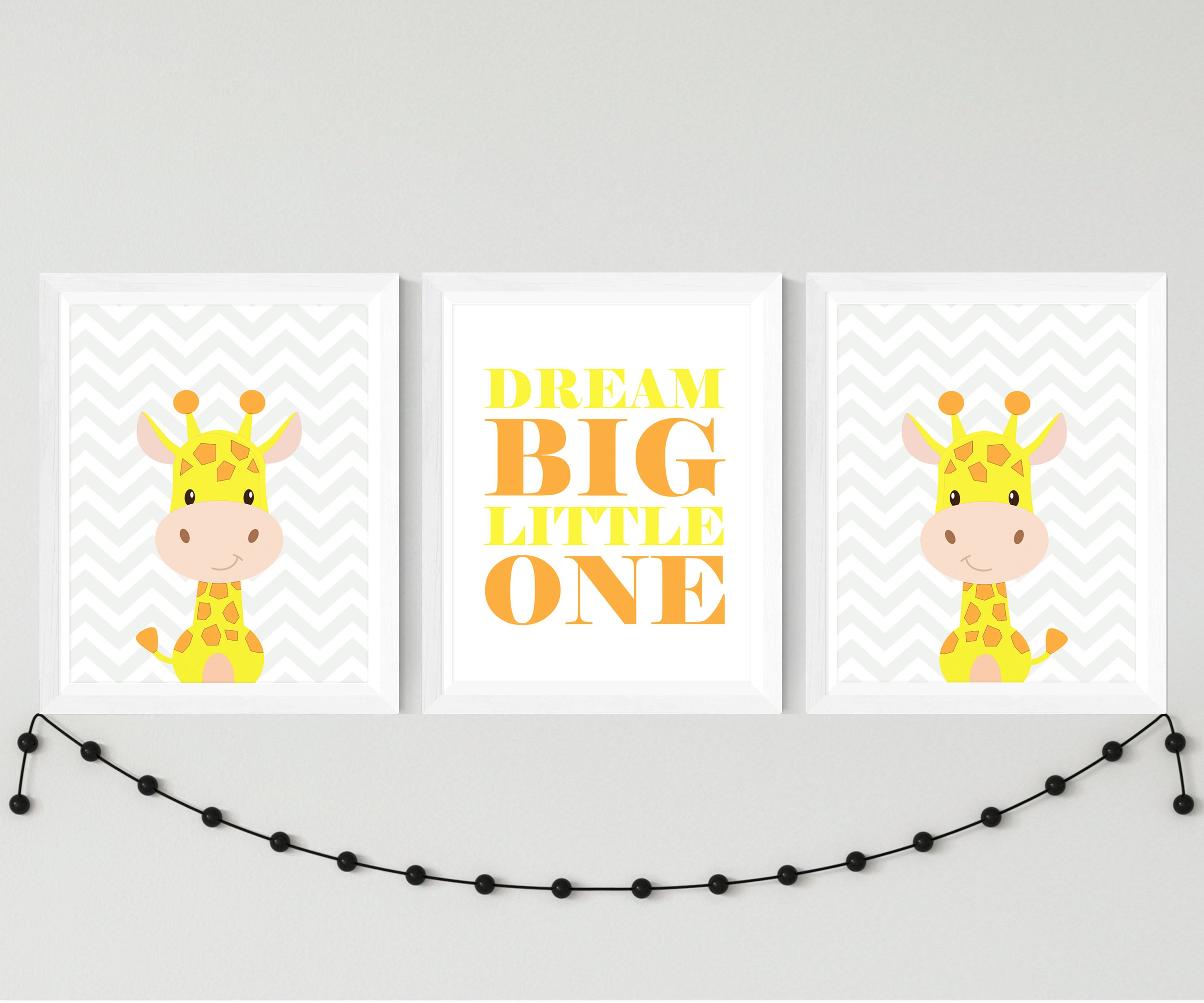 Giraffe Nursery Printable Wall Art Set Dream Big, Custom Colors Nursery ...