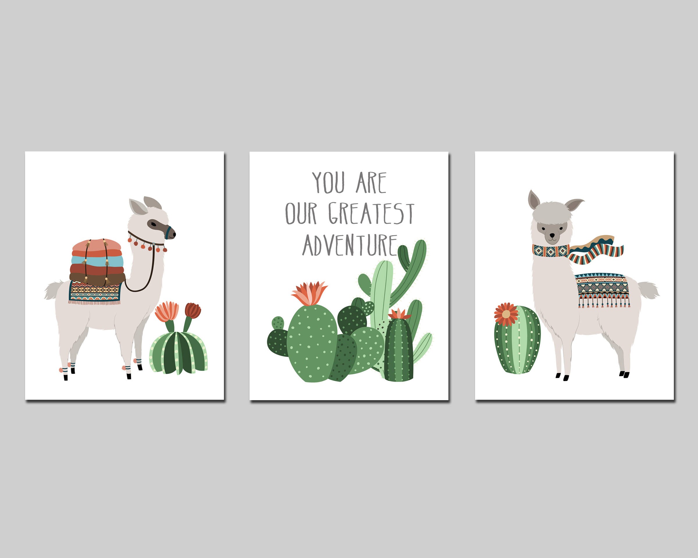 Llama and Cactus Printable Nursery Art Set, You Are Our Greatest ...