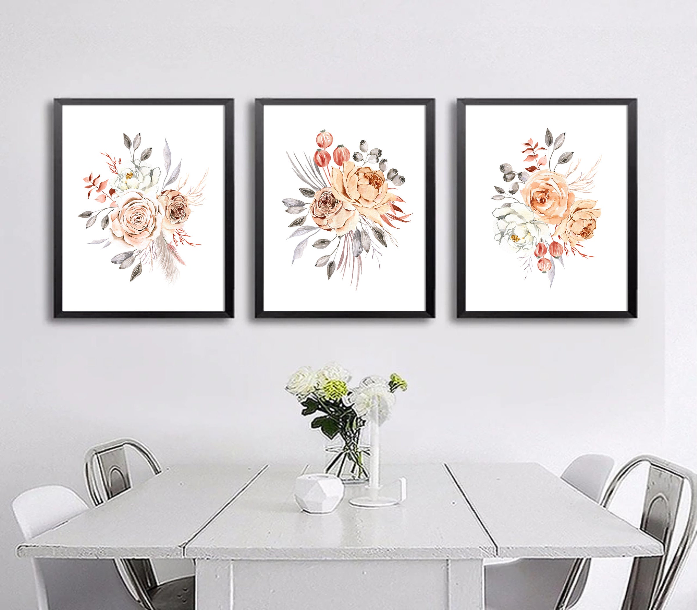 Terracotta Flowers Art Set Dusty Roses Wall Art Wildflower | Etsy