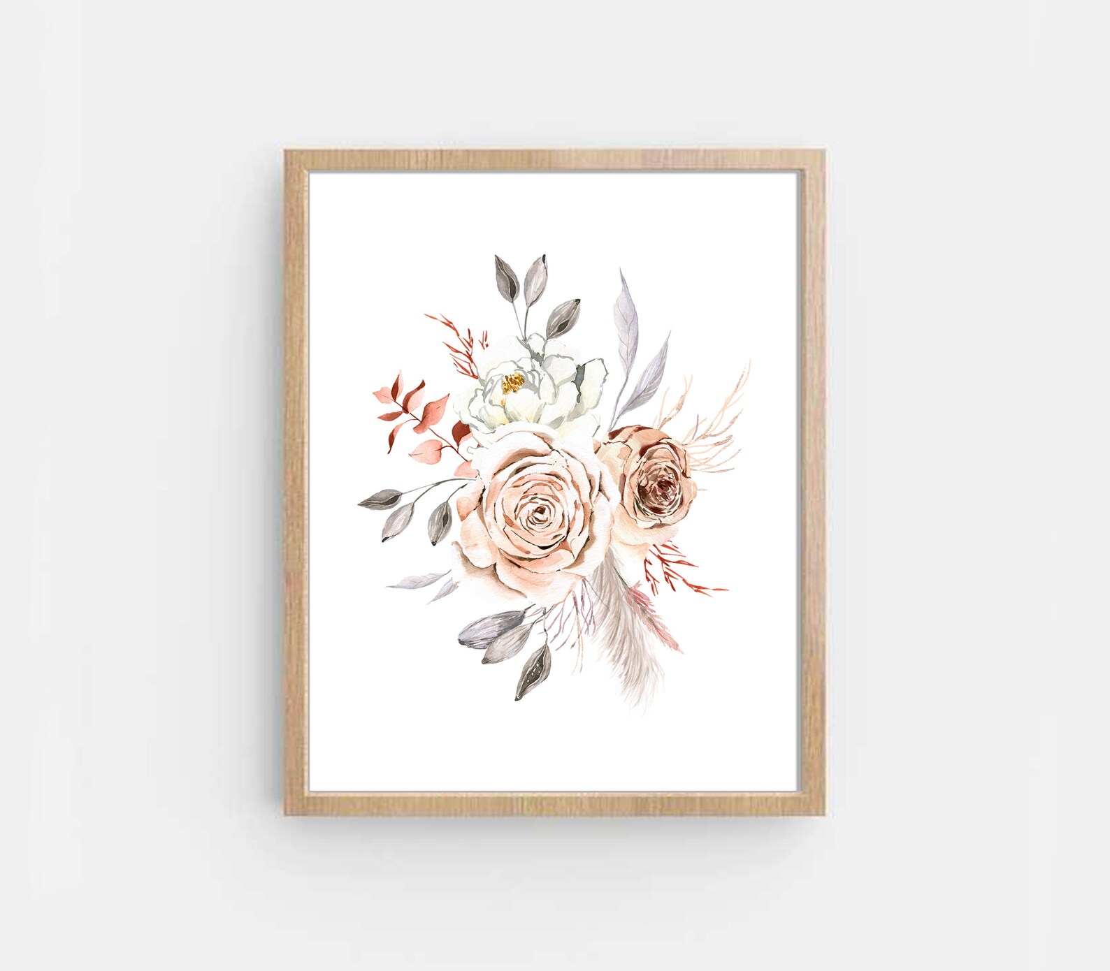 Terracotta Flowers Art Set Dusty Roses Wall Art Wildflower | Etsy