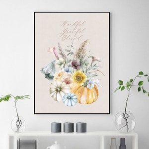Thankful Grateful Blessed Fall Printable Art With Pumpkin and - Etsy