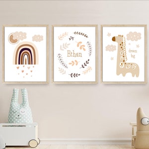 Personalized Nursery Rainbow Giraffe Art Set Printable, Dream Big ...