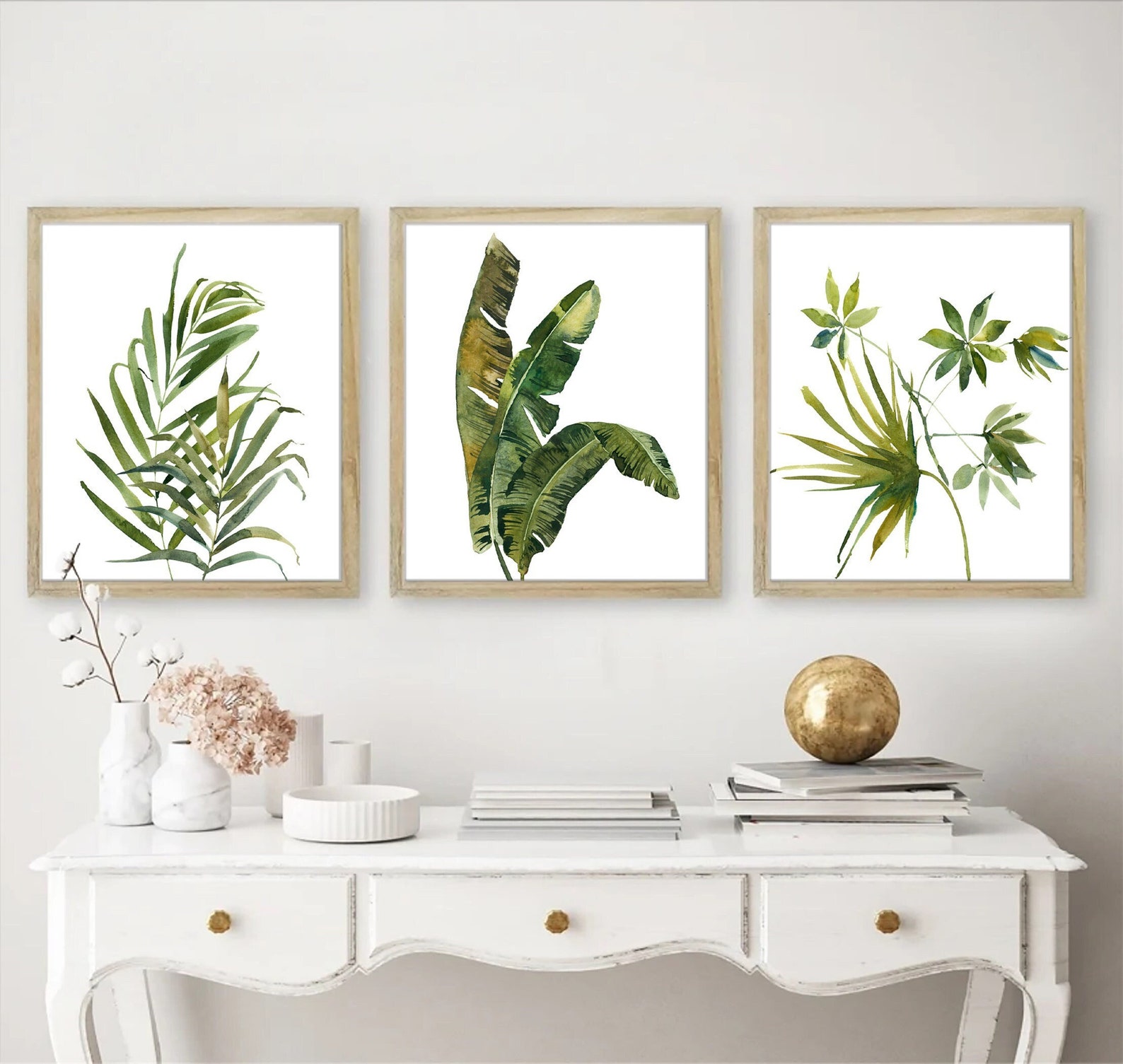 Tropical Greenery Prints Art Set of 3, Botanical Printable Wall Art ...