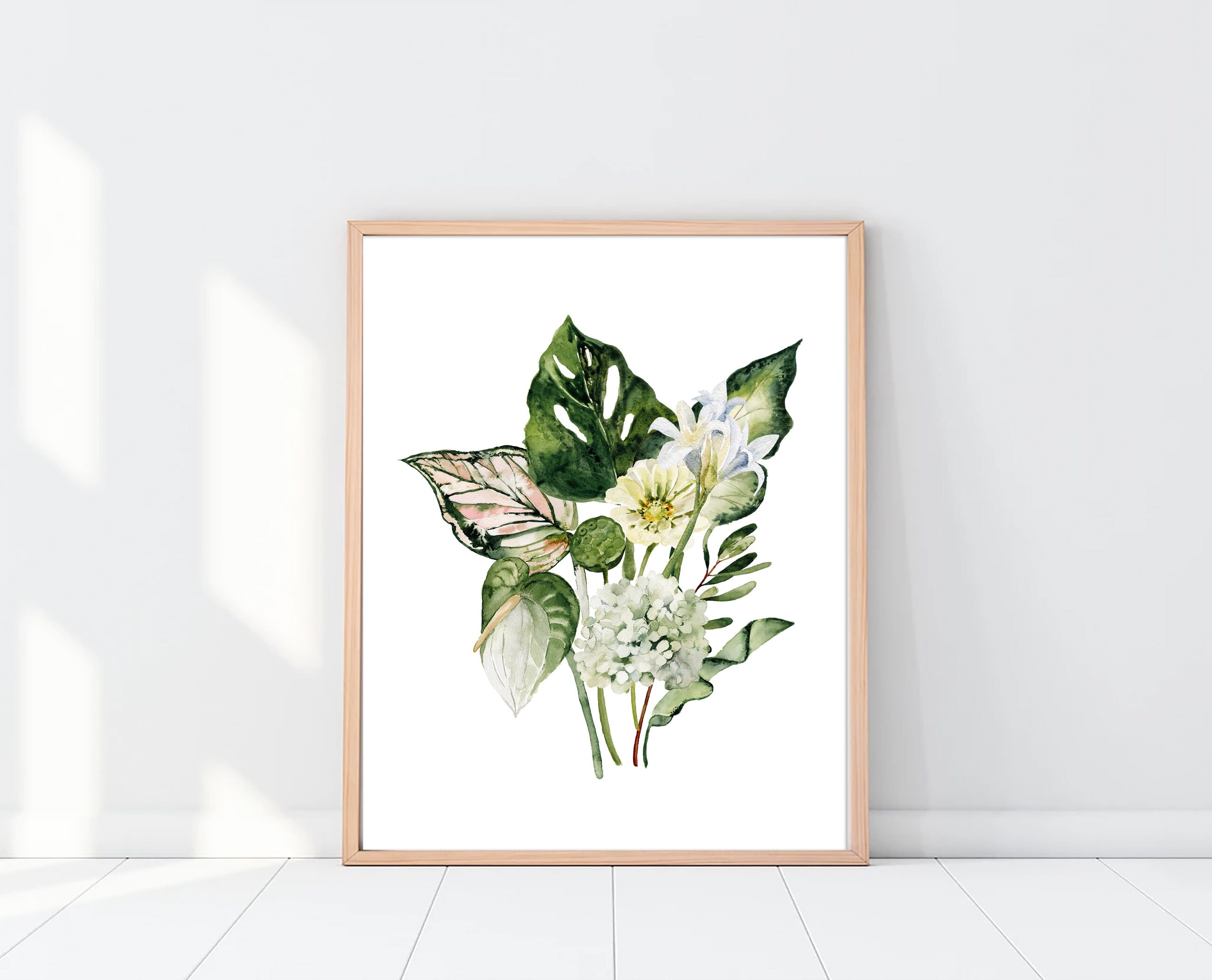 Green Flowers Art Set Tropical Greenery Printable Wall Art | Etsy