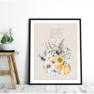 Thankful Grateful Blessed Fall Printable Art With Pumpkin and - Etsy