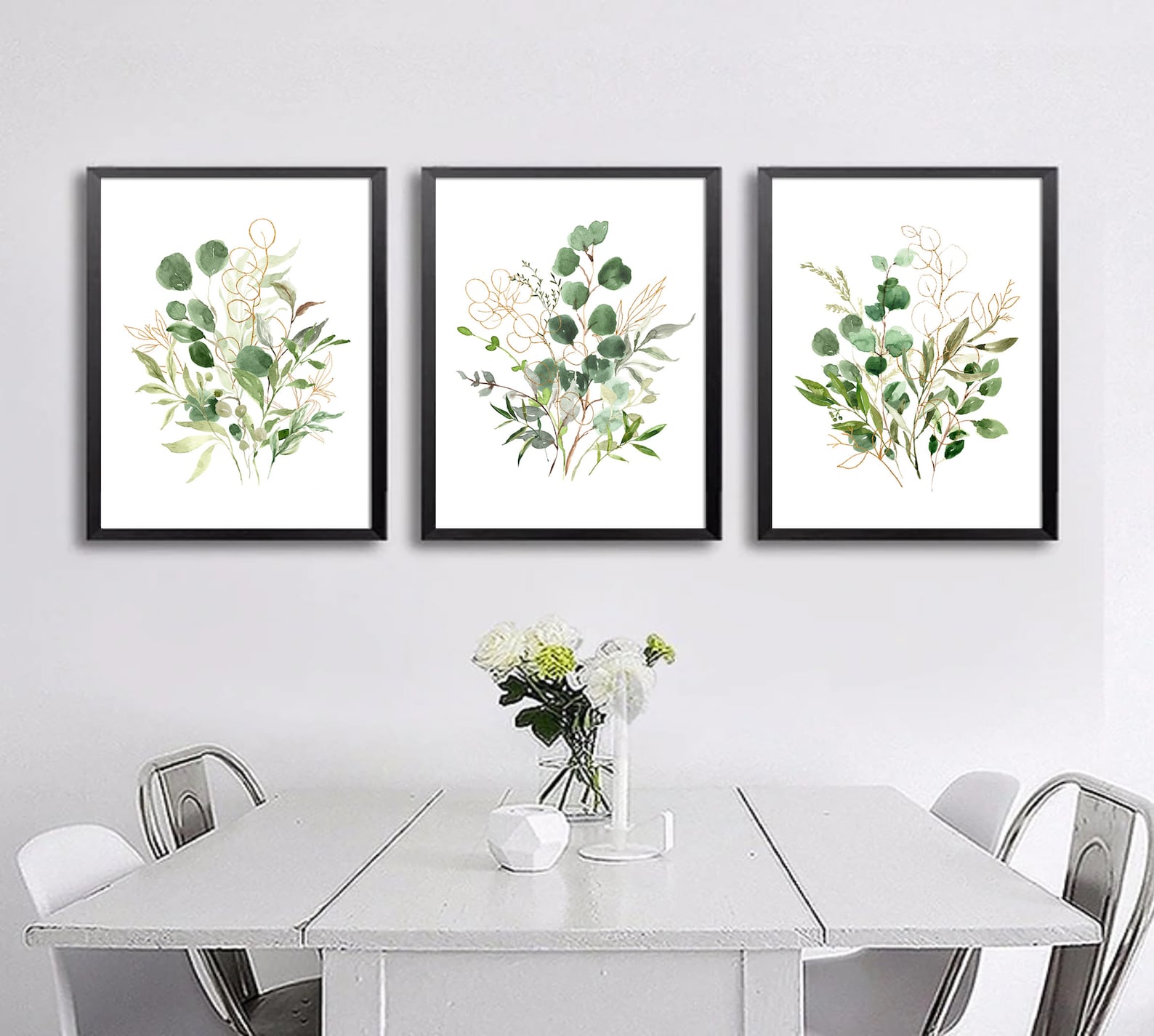 Greenery prints art set of 3 botanical printable wall art | Etsy