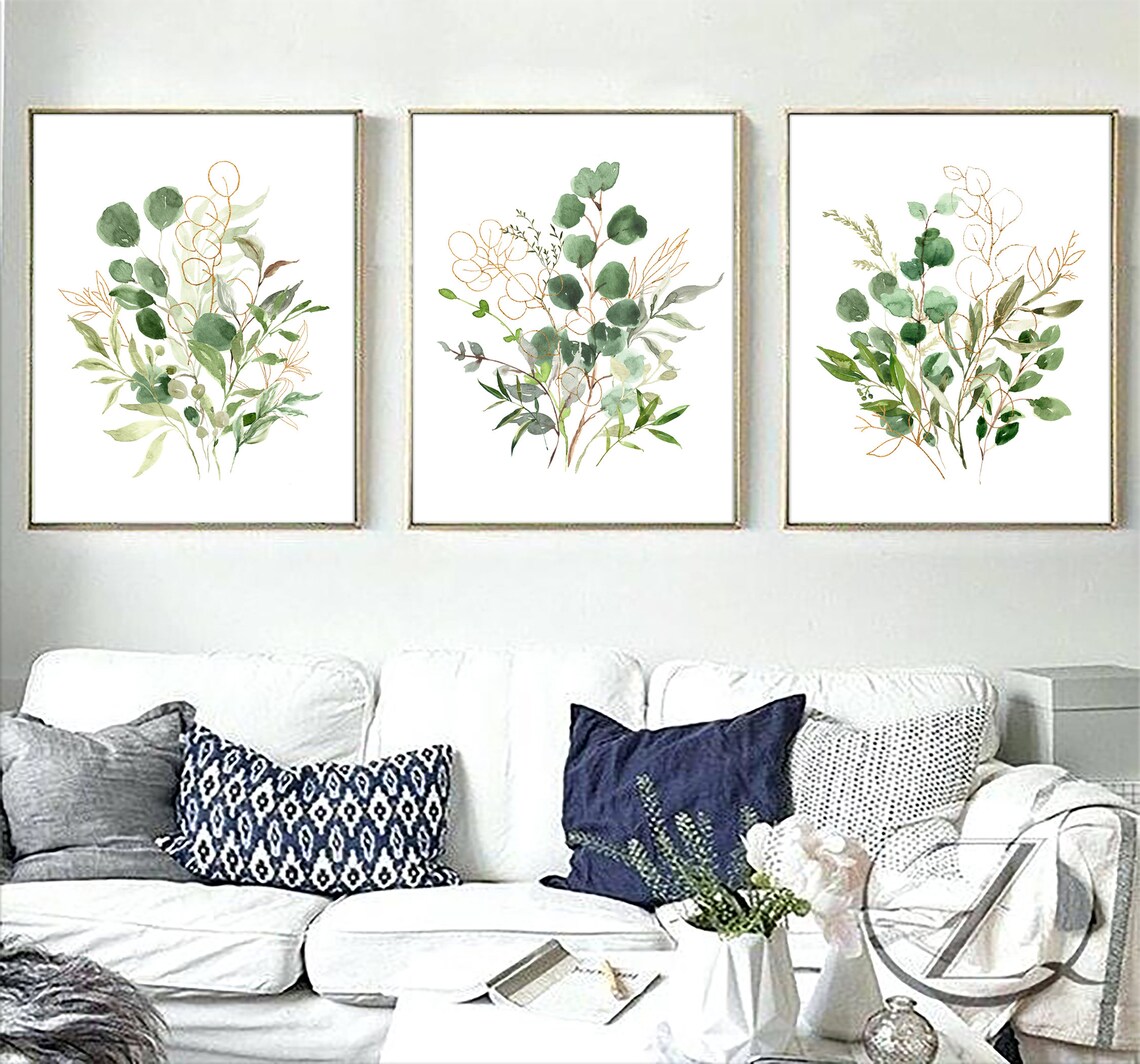 Greenery prints art set of 3 botanical printable wall art | Etsy