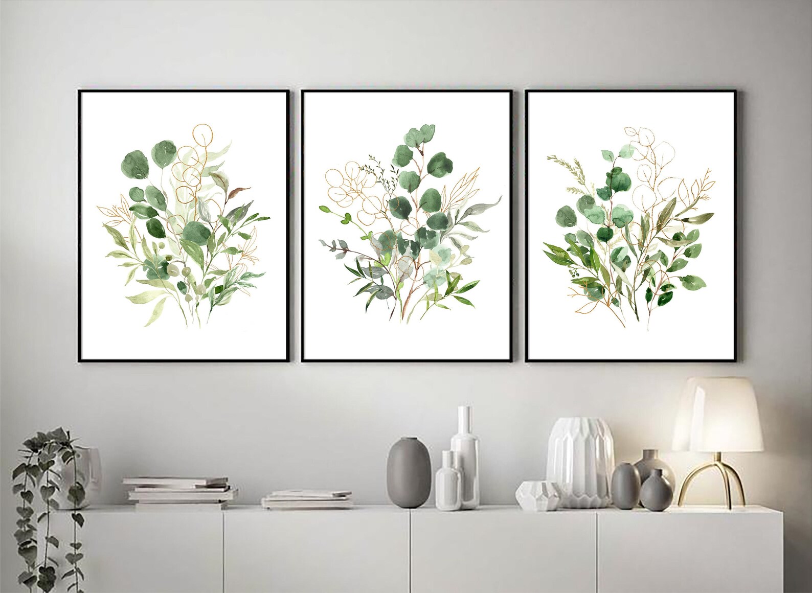 Greenery prints art set of 3 botanical printable wall art | Etsy