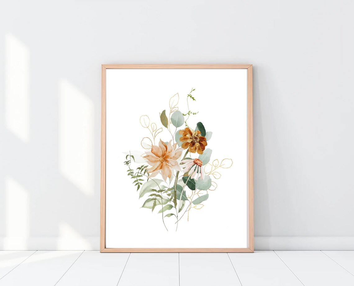 Terracotta Flowers Art Set Orange Bouquet Prints Download - Etsy
