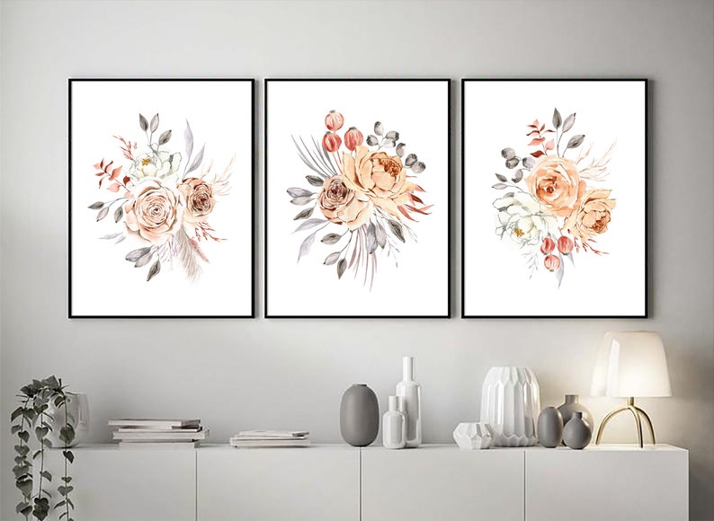 Terracotta Flowers Art Set Dusty Roses Wall Art Wildflower | Etsy