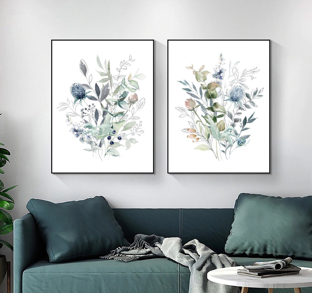 Blue Wildflowers Art Set, Blue Flowers Bouquet Prints, Download, Set of ...