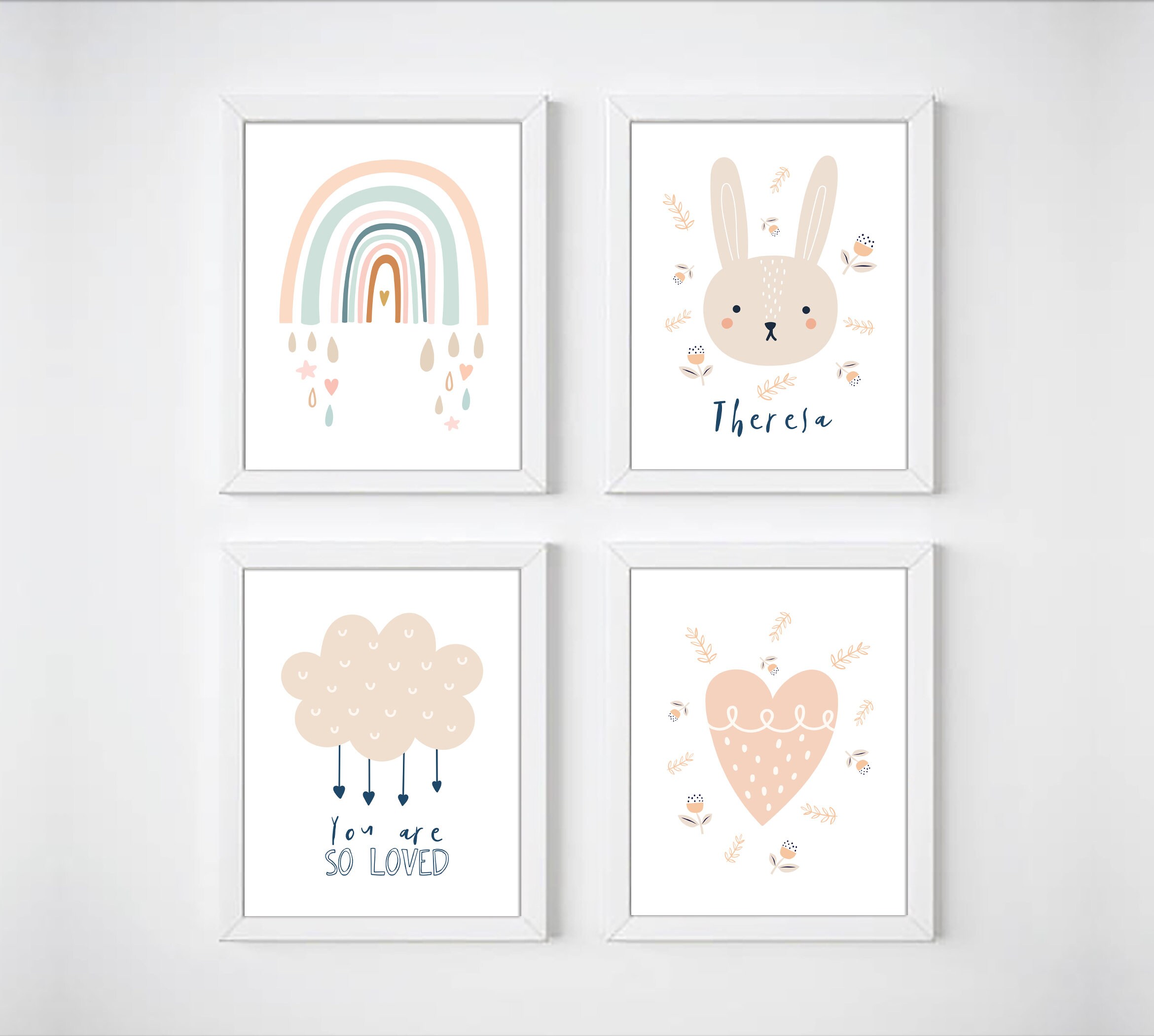 Personalized Nursery Rainbow Bunny Art Set Printable You Are | Etsy
