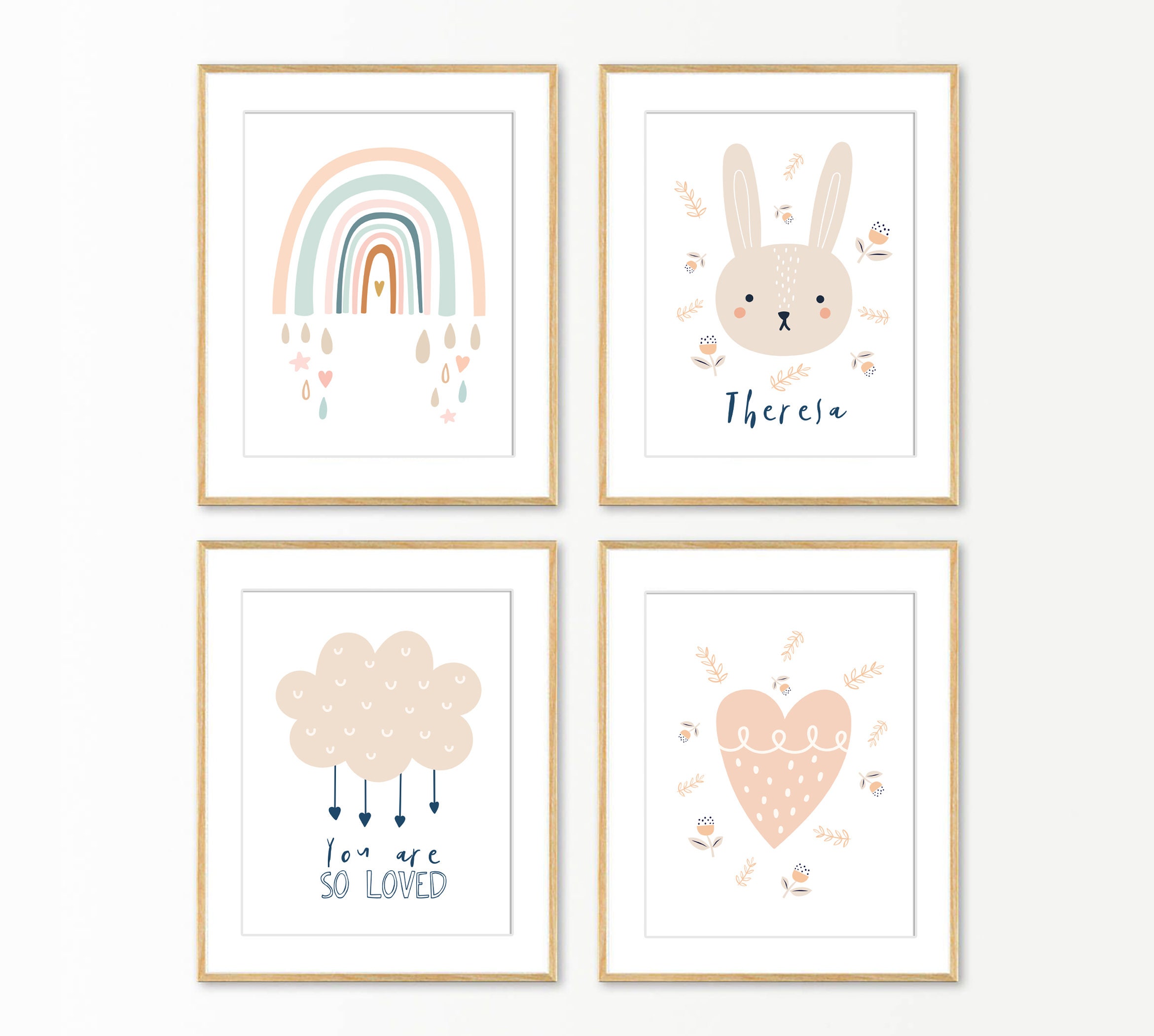 Personalized Nursery Rainbow Bunny Art Set Printable You Are | Etsy