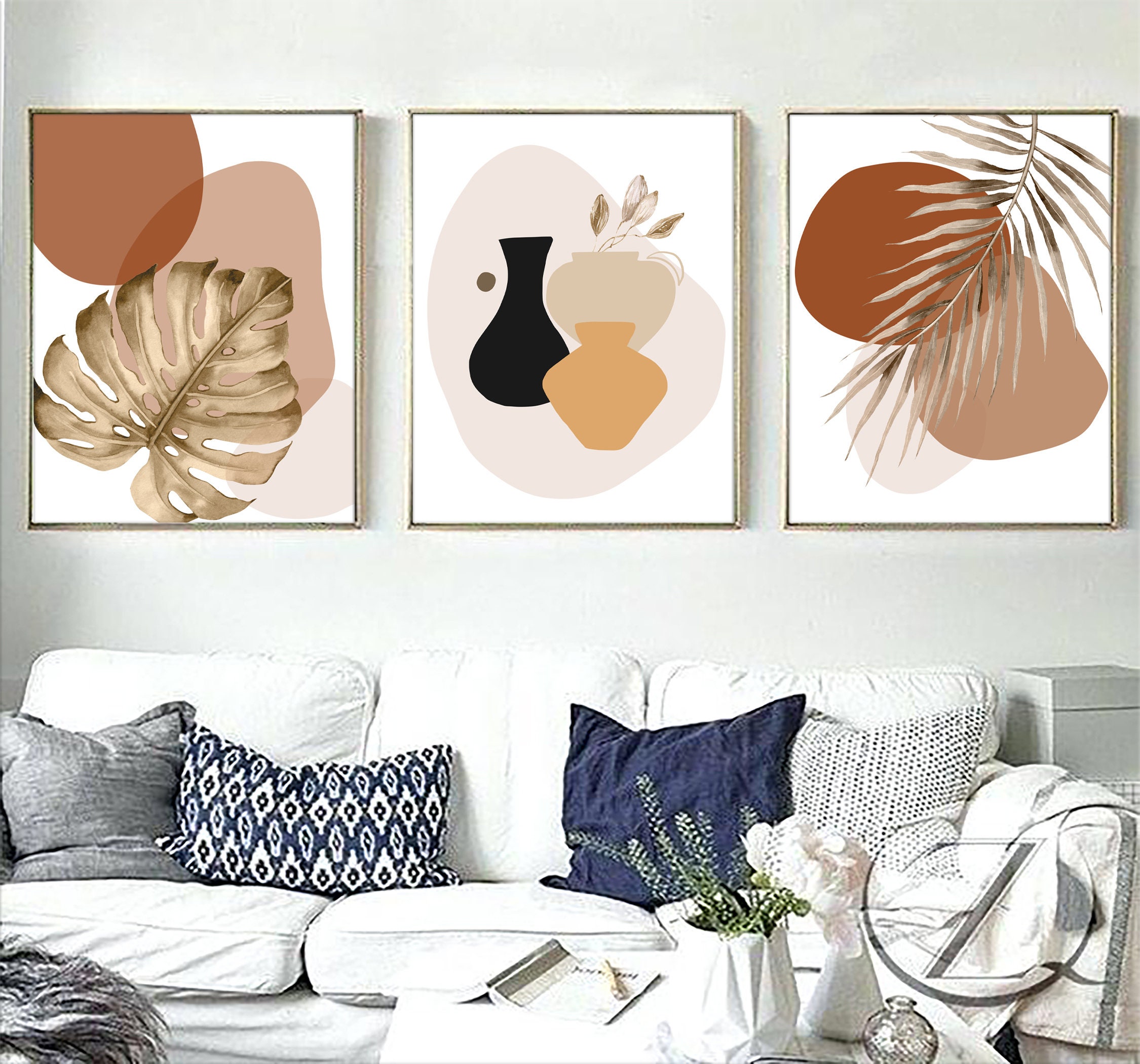 Boho Abstract Art Set Dried Tropical Leaves Art Boho Wall | Etsy