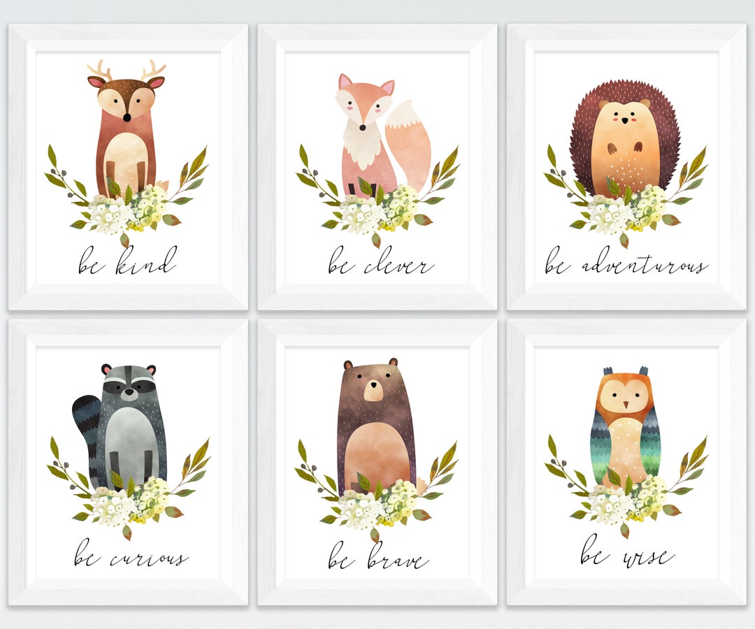 Woodland Printable Nursery Art Set, Be Kind Be Wise Be Brave, Bear Fox ...
