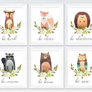 Woodland Printable Nursery Art Set, Be Kind Be Wise Be Brave, Bear Fox ...