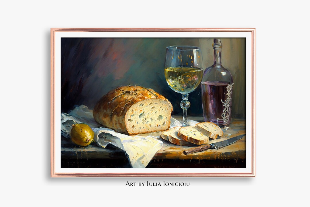 Farmhouse Art Print Italian Rustic Kitchen Painting Bread and Wine ...