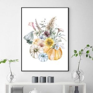 Fall Pumpkin Printable Art With Flowers Autumn Wall Art Print Download ...