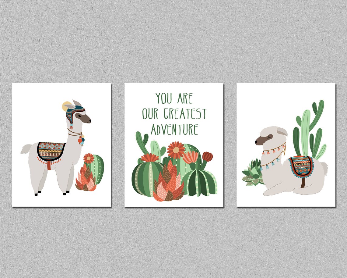 Llama and Cactus Printable Nursery Art Set You Are Our | Etsy