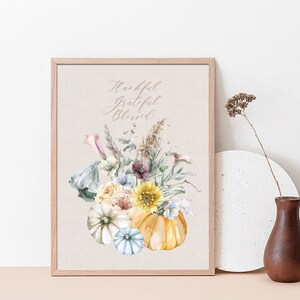 Thankful Grateful Blessed Fall Printable Art With Pumpkin and - Etsy