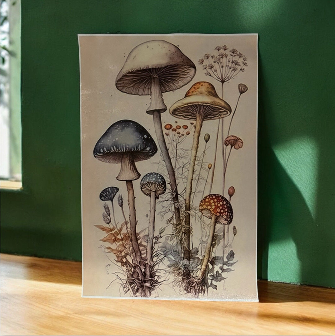 Vintage Mushroom Canvas Poster Set – Frameless Oil Painting Prints for ...