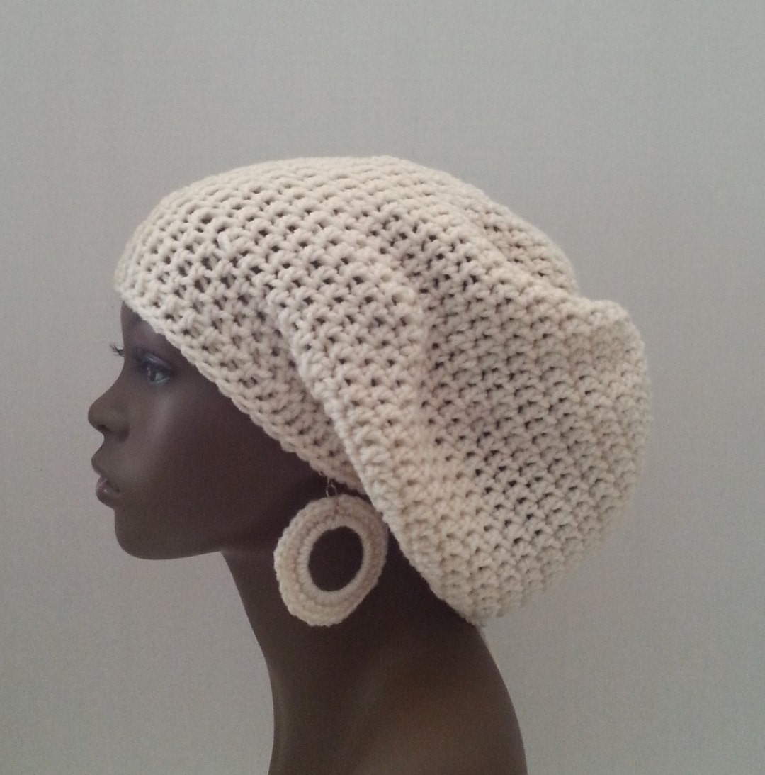 Crochet Dreadlock Tam With Drawstring Earrings Optional, Large Rasta ...