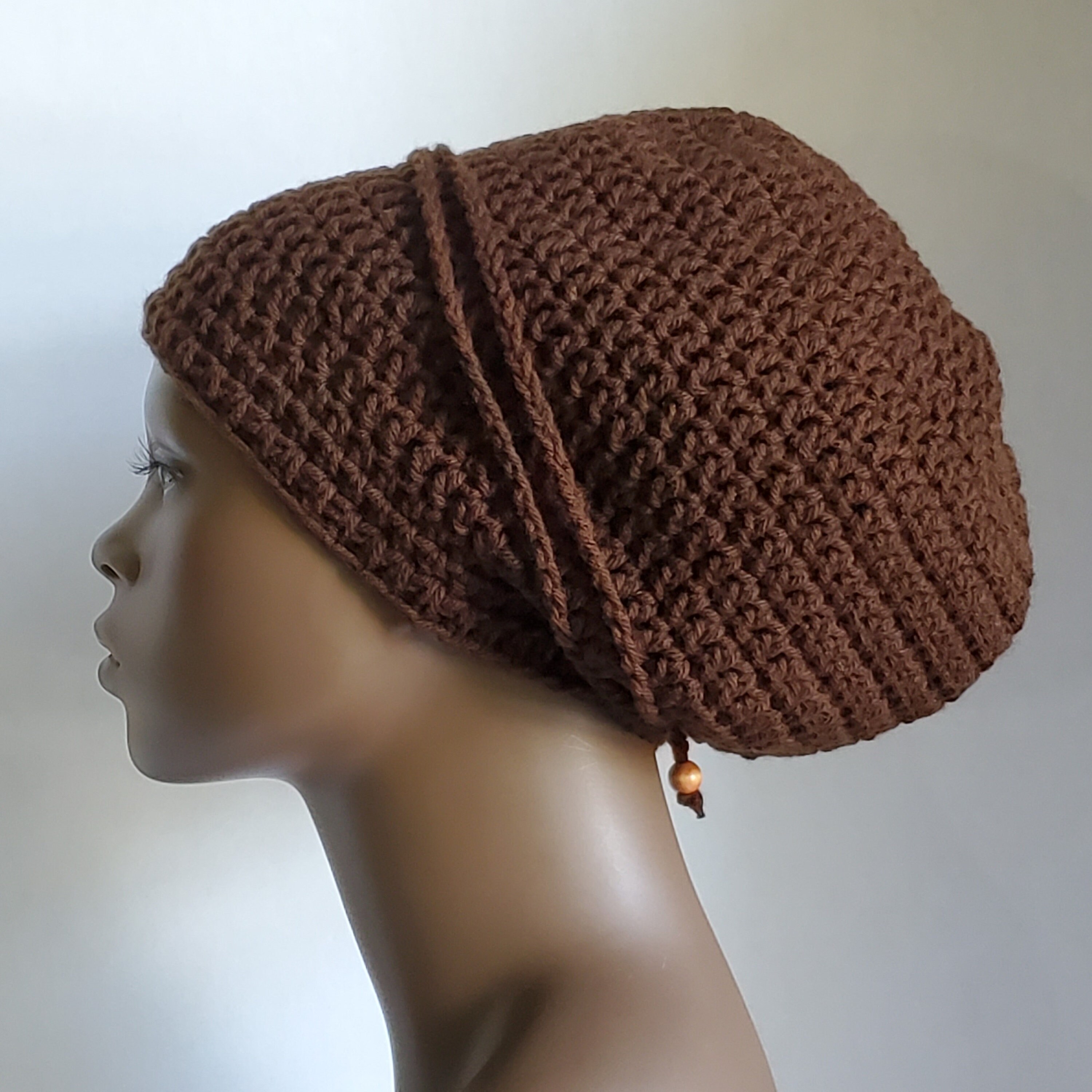 Brown Crochet Tam with Optional Earrings Large Rasta Tam Hat | Etsy