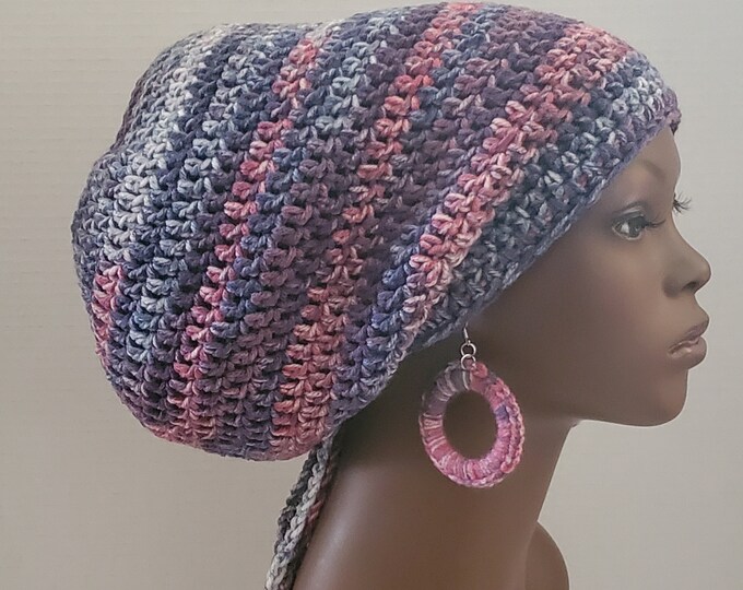 Crochet Dreadlock Tam Hat Loc Cap With Drawstring, Optional Earrings ...