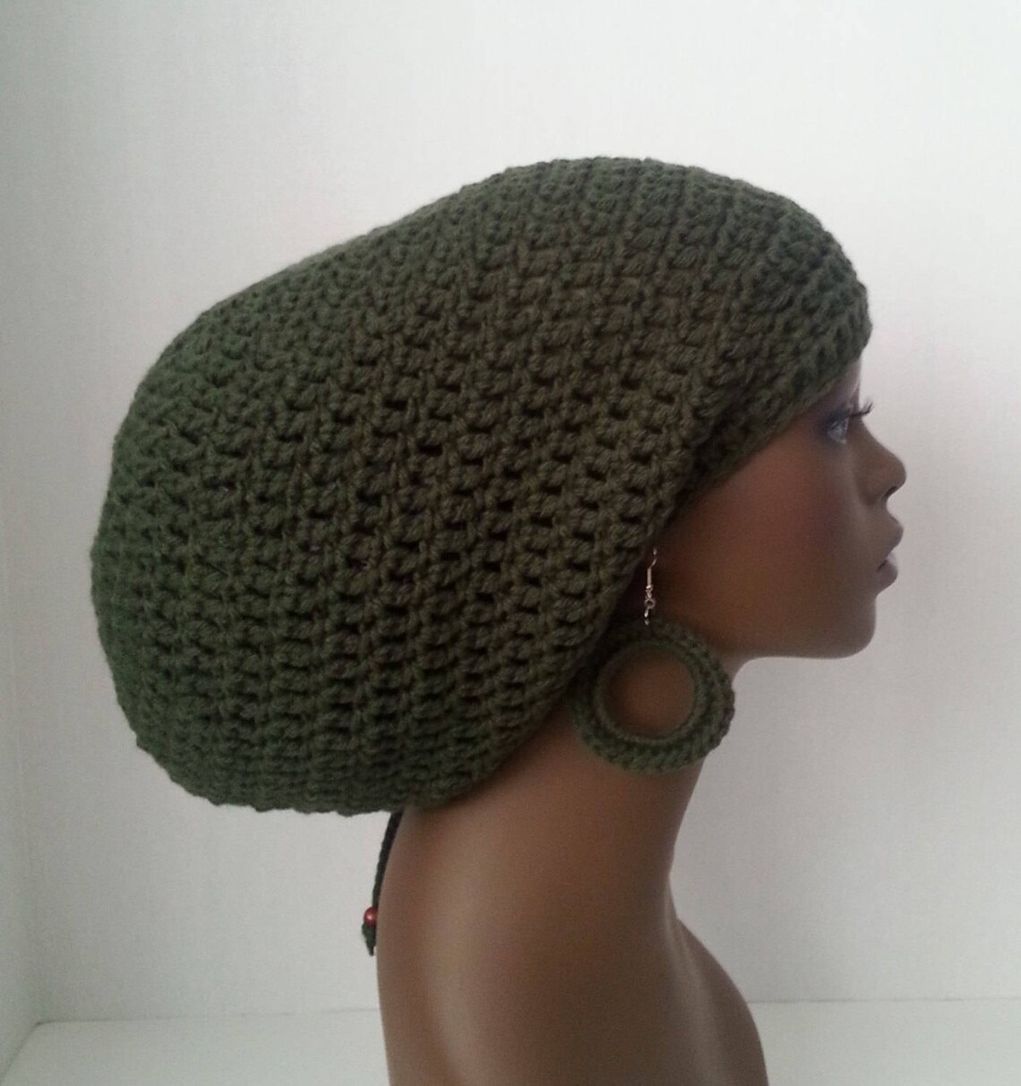 Crochet Tam With Drawstring Optional Earrings Large Rasta - Etsy