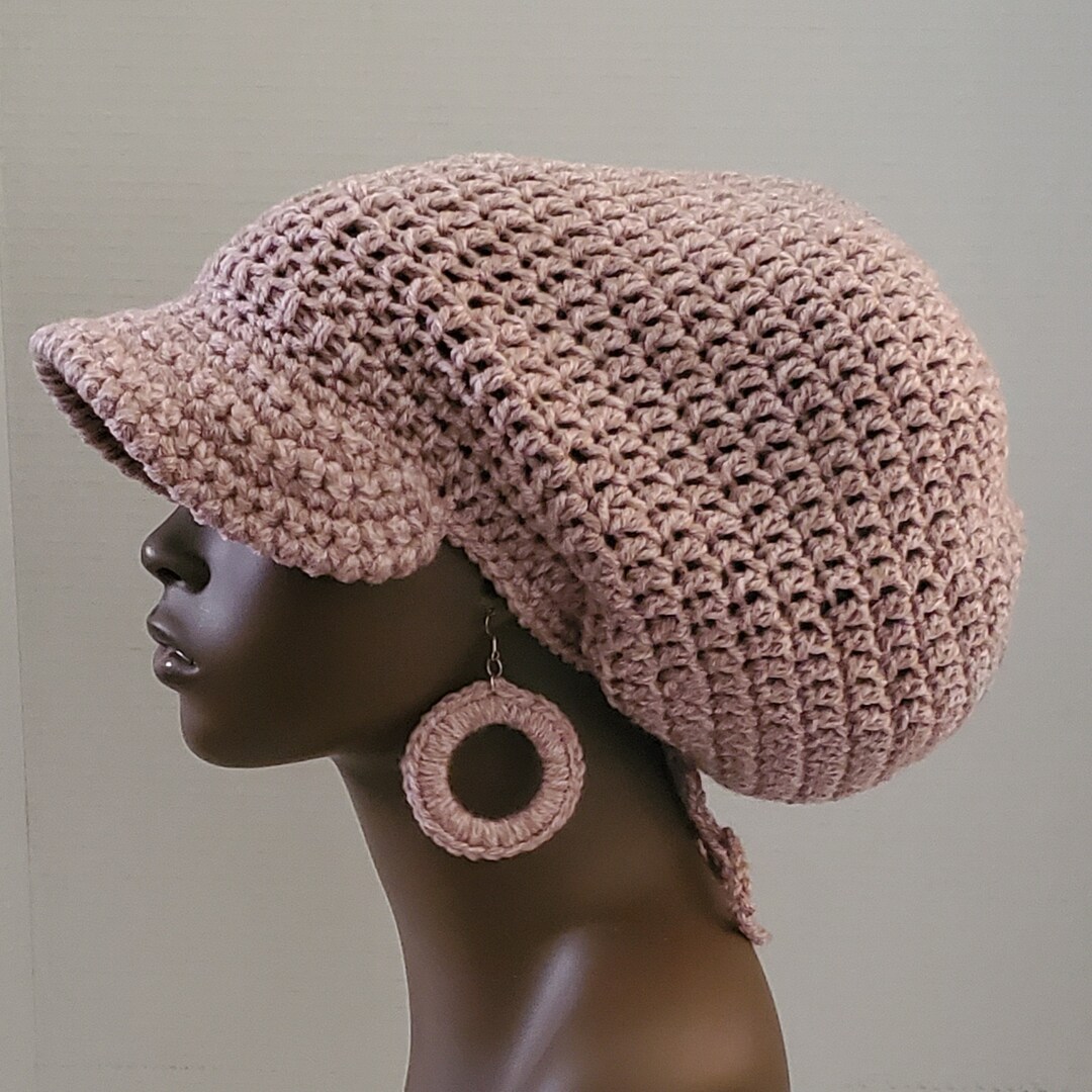 Crochet Brimmed Rasta Tam Hat Cap, Mauve Dreadlock Tam With Optional ...
