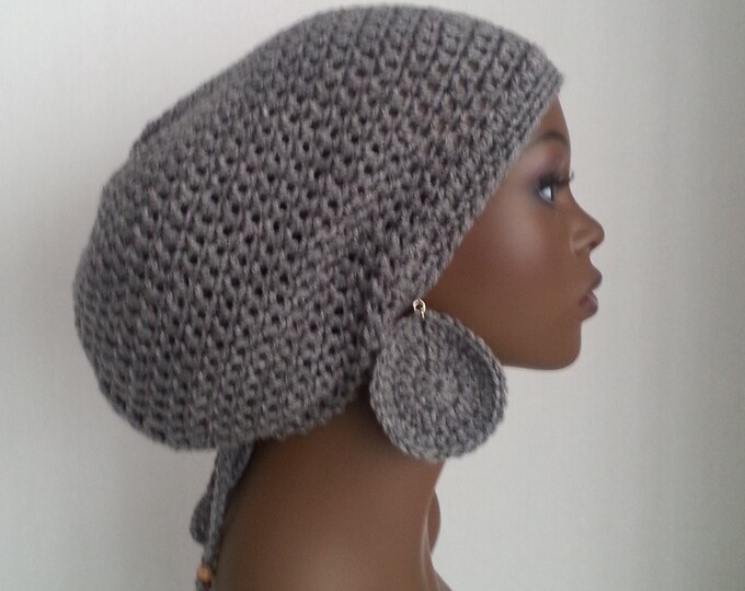 Crochet Dreadlock Tam With Drawstring Optional Earrings, Large Rasta ...