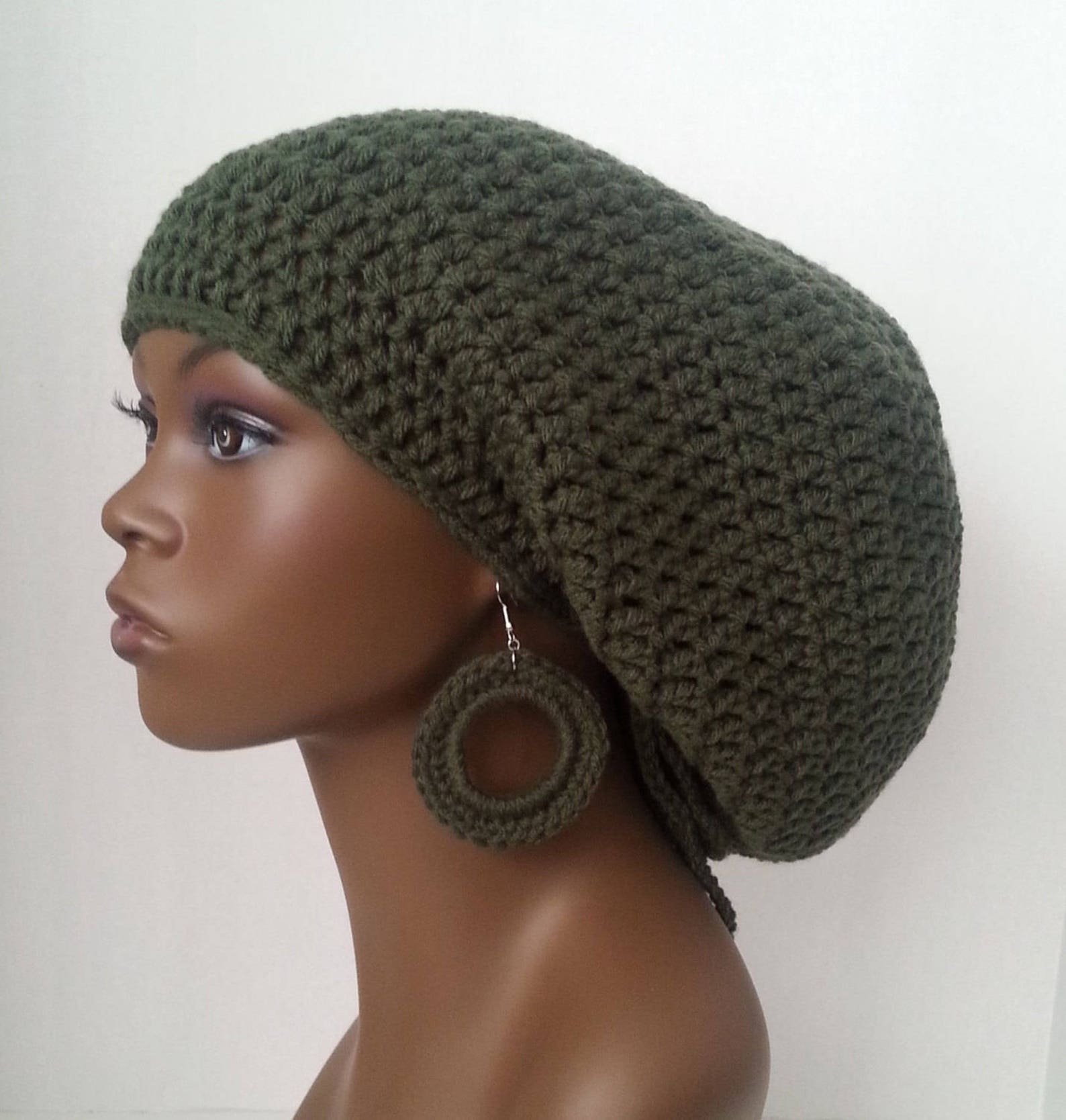 Crochet Tam With Drawstring Optional Earrings Large Rasta - Etsy