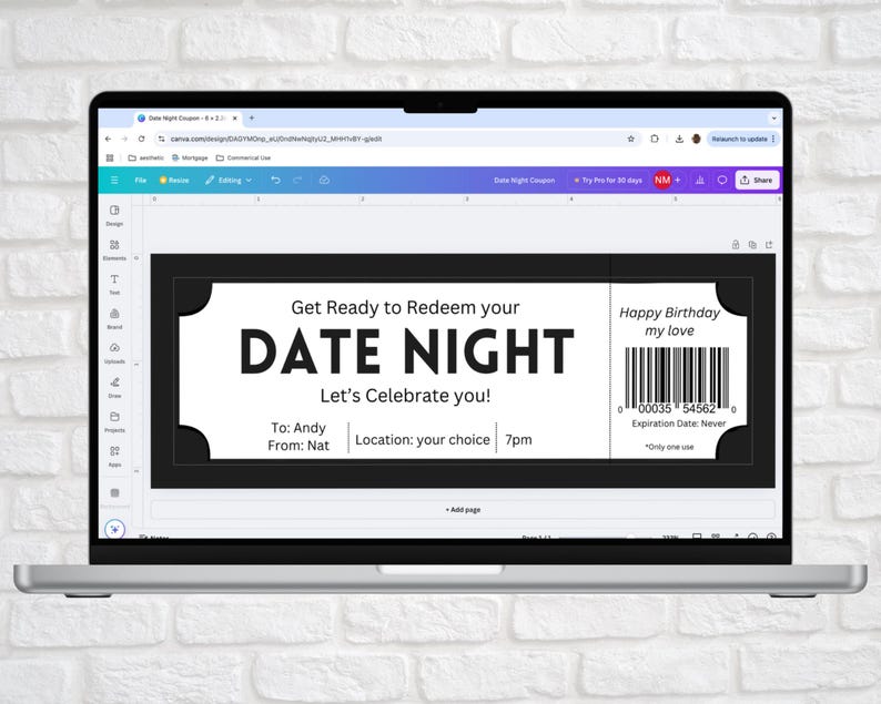 Custom Date Night Coupon, Digital Gift Ticket, Date Night Idea ...